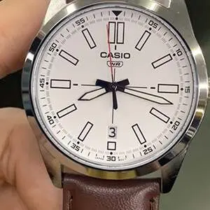 Casio Analog Watch With Leather Strap And Date Display