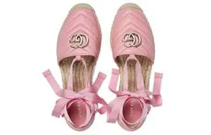 Gucci Pink Quilted Leather Espadrille Sandals With Ribbon Ties