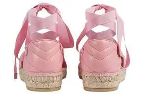 Gucci Pink Quilted Leather Espadrille Sandals With Ribbon Ties