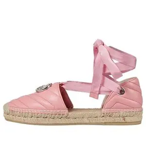 Gucci Pink Quilted Leather Espadrille Sandals With Ribbon Ties - Default Color