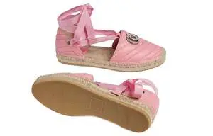Gucci Pink Quilted Leather Espadrille Sandals With Ribbon Ties