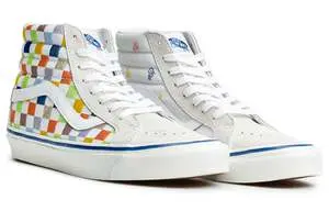 VANS High Top Sneakers With Checked Embroidery - Cream