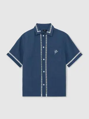 REISS Yamal Linen Embroidered Cuban-collar Shirt