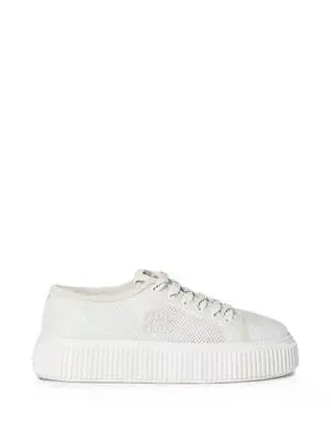 Miu Miu Mesh Fabric Sneakers With Flatform Sole - White