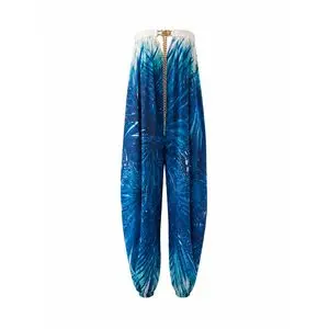 WOMEN & WOMEN Tropical Palm Print Chiffon Jumpsuit With Chain Detail - Blue