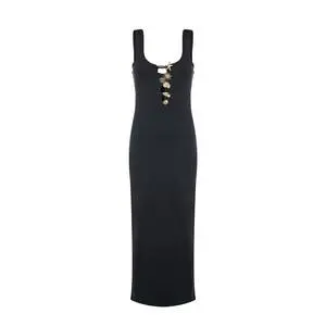 WOMEN & WOMEN Bodycon Maxi Dress With Decorative Gold Buttons - Black