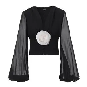 LITA COUTURE Georgette Silk Top With Organza Rosette
