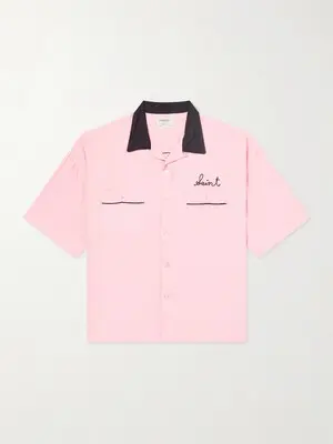 SAINT MXXXXXX Convertible-collar Logo-embroidered Satin Shirt - Pink