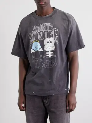 SAINT MXXXXXX Paint-splattered Printed Cotton-jersey T-shirt