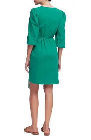 Boden V-neck Short Sleeve Cotton Dress With Tie Detail