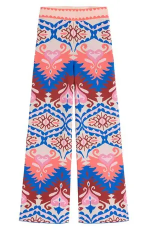 Boden Jacquard Knit Cotton Wide Leg Trousers