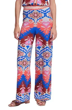 Boden Jacquard Knit Cotton Wide Leg Trousers - Multi Aztec