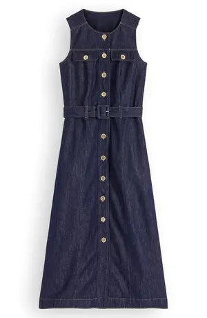 Boden Belted Sleeveless Denim Midi Dress