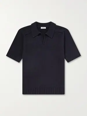 DE PETRILLO Knitted Cotton Polo Shirt - Blue