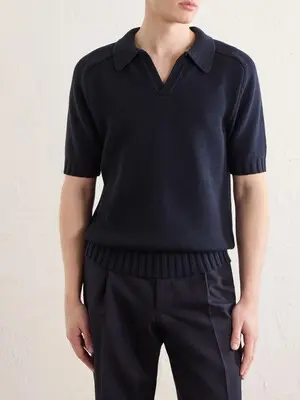 DE PETRILLO Knitted Cotton Polo Shirt - Blue