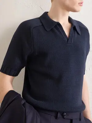DE PETRILLO Knitted Cotton Polo Shirt - Blue