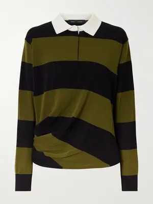 Proenza Schouler Corinna Striped Cotton Knit Polo Shirt - Green