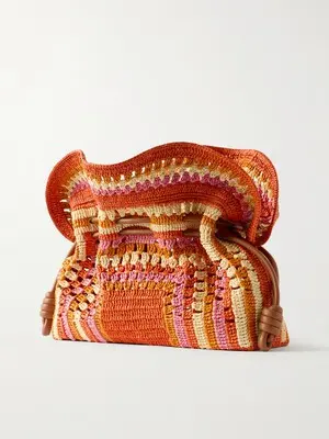 Loewe Mini Crocheted Raffia Clutch With Leather Trim - Orange