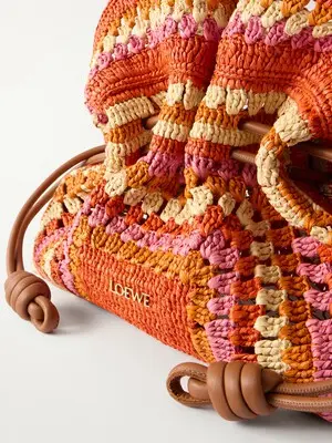 Loewe Mini Crocheted Raffia Clutch With Leather Trim - Orange