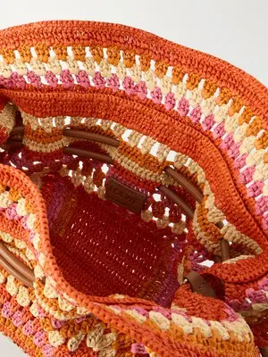 Loewe Mini Crocheted Raffia Clutch With Leather Trim - Orange