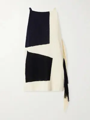 Proenza Schouler Saskia Fringed Intarsia-knit Blouse - Black