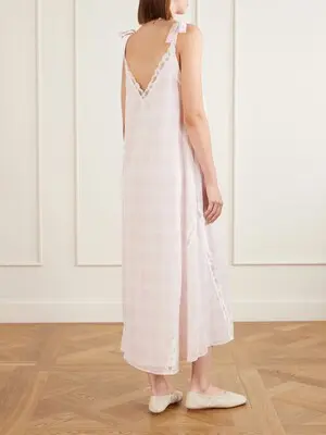 Posse Marylin Gingham Lace-trimmed Cotton Maxi Dress