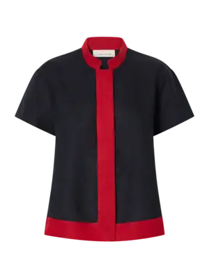 LIBEROWE Hana Linen Shirt With Contrasting Panels - Black