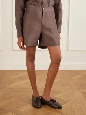 GOD’S TRUE CASHMERE God's True Cashmere Cocoa Cropped Linen Shorts