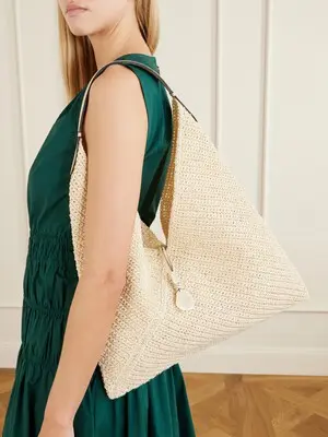 HUNTING SEASON Origami Large Raffia Tote With Leather Trim