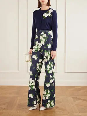 Carolina Herrera Floral-embellished Silk And Cotton-blend Cardigan