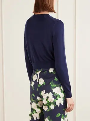Carolina Herrera Floral-embellished Silk And Cotton-blend Cardigan