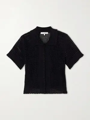 FRAME Crochet Knit Button-up Top With Scalloped Trim - Black
