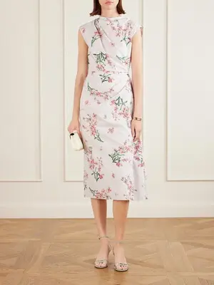 Erdem Floral Print Cotton-poplin Midi Dress - White