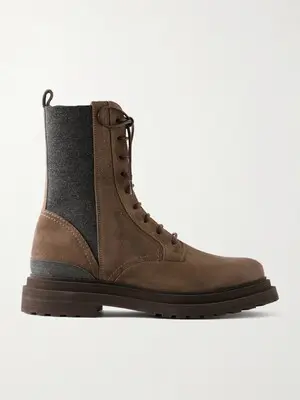 Brunello Cucinelli Suede Ankle Combat Boots - Brown