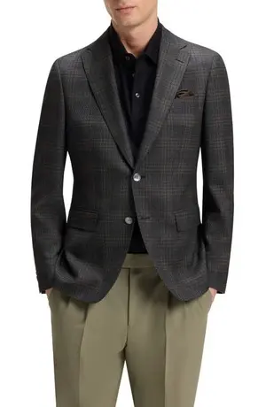 BOSS Hutson Slim Fit Slub & Brown Check Wool Sport Coat