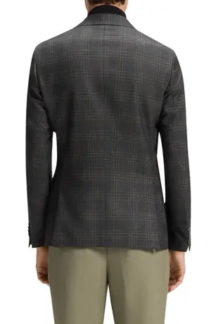 BOSS Hutson Slim Fit Slub & Brown Check Wool Sport Coat