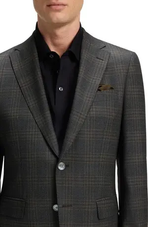 BOSS Hutson Slim Fit Slub & Brown Check Wool Sport Coat