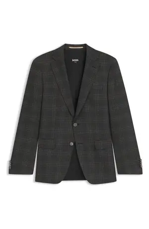 BOSS Hutson Slim Fit Slub & Brown Check Wool Sport Coat