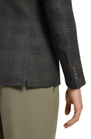BOSS Hutson Slim Fit Slub & Brown Check Wool Sport Coat