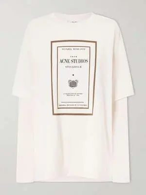Acne Studios Acne Studios Edra Double Book Cover Printed Cotton-Jersey T-Shirt Beige