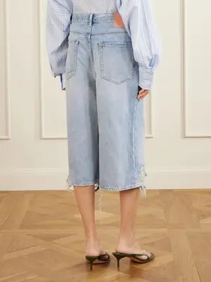 Acne Studios Judda U Light Crow Distressed Wide-leg Denim Shorts