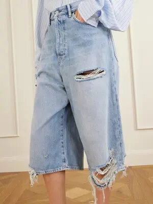 Acne Studios Judda U Light Crow Distressed Wide-leg Denim Shorts