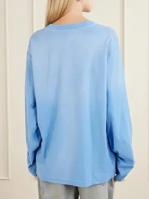 Acne Studios Distressed Logo Printed Long Sleeve T-shirt - Blue