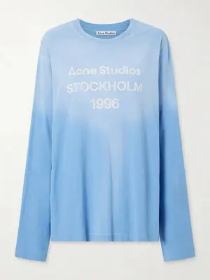 Acne Studios Acne Studios Distressed Logo Printed Long Sleeve T-Shirt Blue