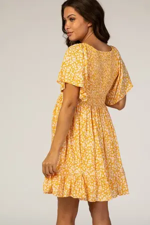 PINKBLUSH Floral Smocked Flutter Sleeve Maternity Dress