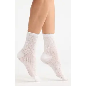 CASA CLARA Regis Lettuce Edge Crew Socks - White