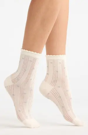 CASA CLARA Lisa Floral Rib Crew Socks - Cream