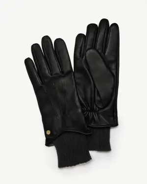Strathberry Grange Gloves In Leather With Cashmere Blend Cuff - Black