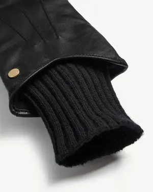 Strathberry Grange Gloves In Leather With Cashmere Blend Cuff - Black