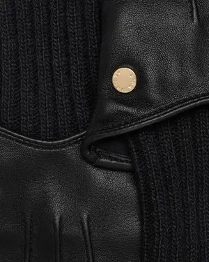 Strathberry Grange Gloves In Leather With Cashmere Blend Cuff - Black